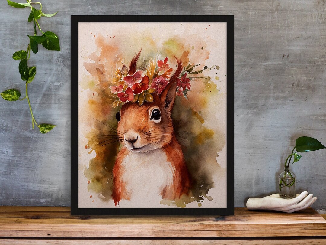 Red Squirrel Art Print Colorful Squirrel Art Decor Printable Squirrel Art Digital Cute Woodland ...