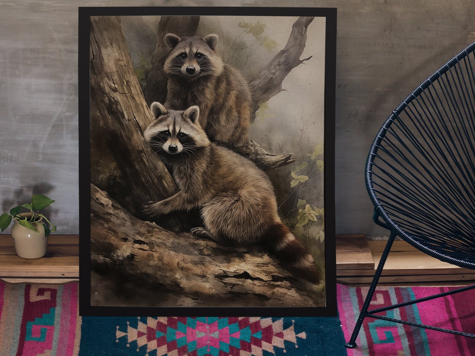 Raccoon Wall Decor Raccoon Art Print Vintage Raccoon Instant Watercolor ...