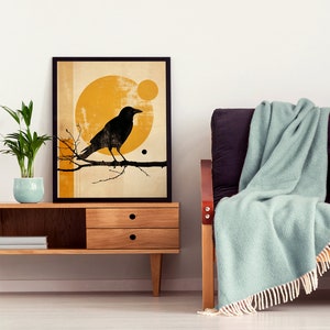 Minimalist Crow Gift for Him Corvus Art Decor Raven Giclee Gift for Her ...