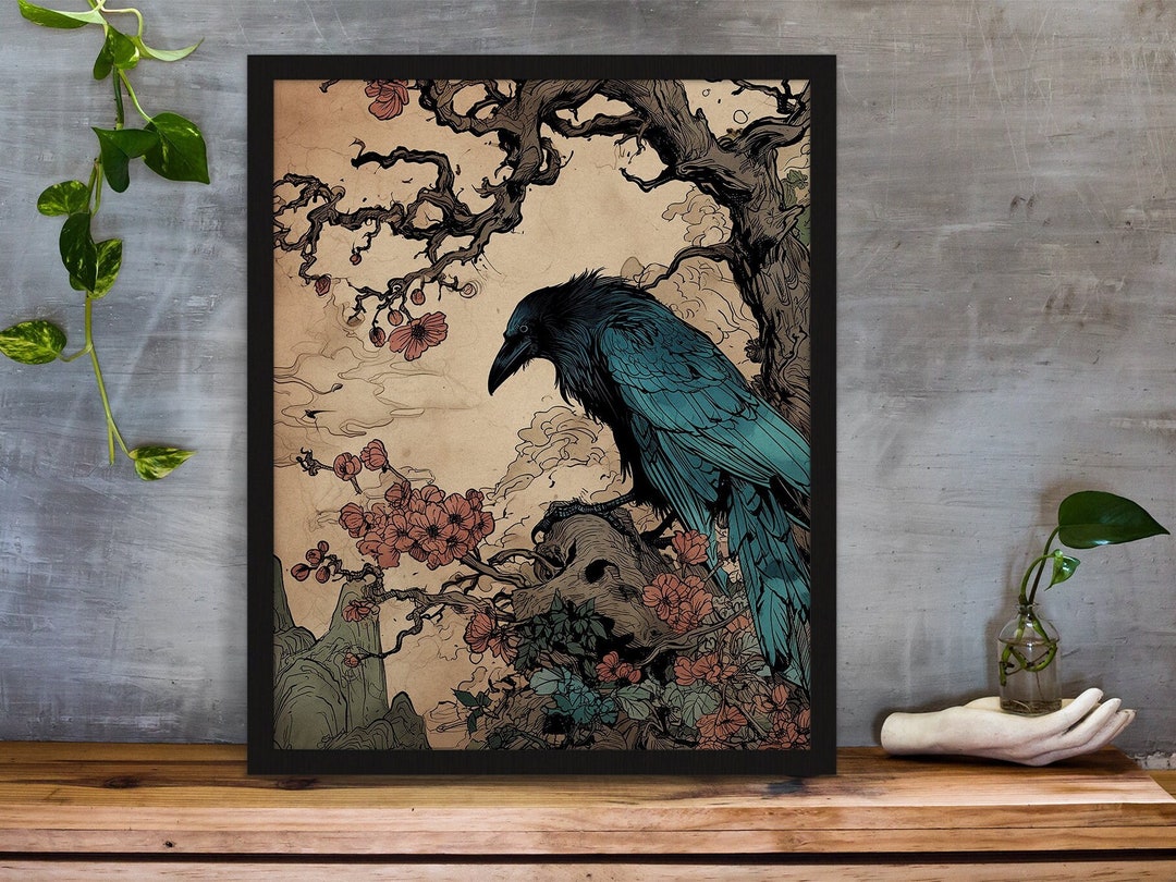 Crow Gift for Him Corvus Art Decor Raven Giclee Gift for Her Raven Wall ...