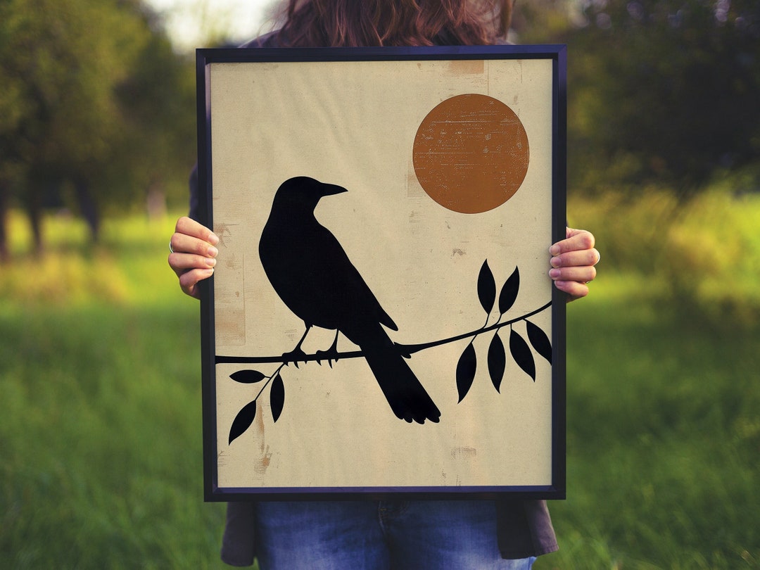 Minimalist Crow Gift for Her Corvus Art Decor Raven Giclee Gift for Him ...