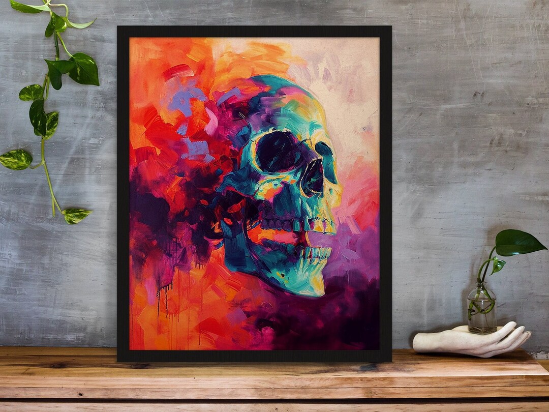Oil Skull Art Decor Gift for Her Skull Wedding Gift Skull Lover Art ...