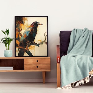 Vibrant Raven Art Gift for Her, Serene Oil Crow Wall Art, Physical ...
