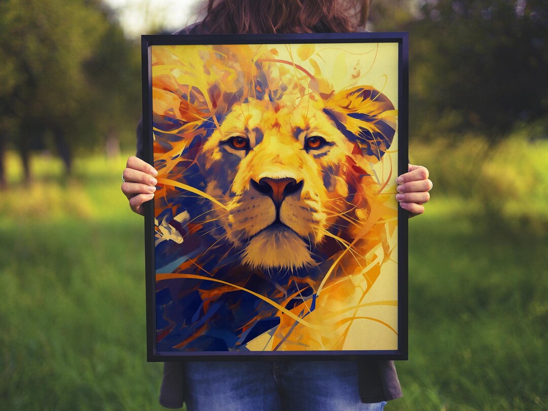 Printable Wildcat Lion Gift for Him, Royal Predator Decor, Oil Noble ...