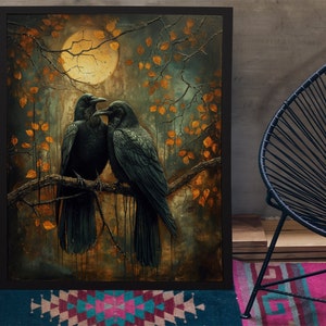 Full Moon Raven Art Gift for Her, Physical Corvus Art Decor, Majestic ...