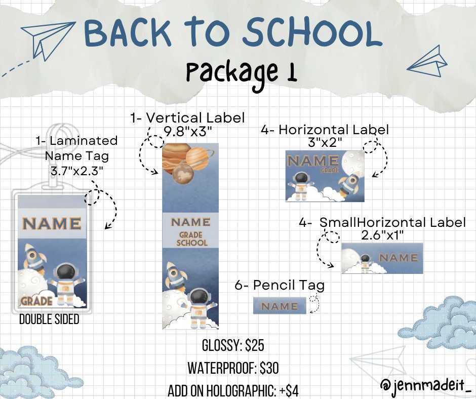 Back to School Labels Package 1 School Supply Labels Sticker Labels for ...