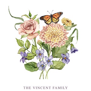 Birth Flower Family Bouquet Custom Digital Print Personalized Gift ...