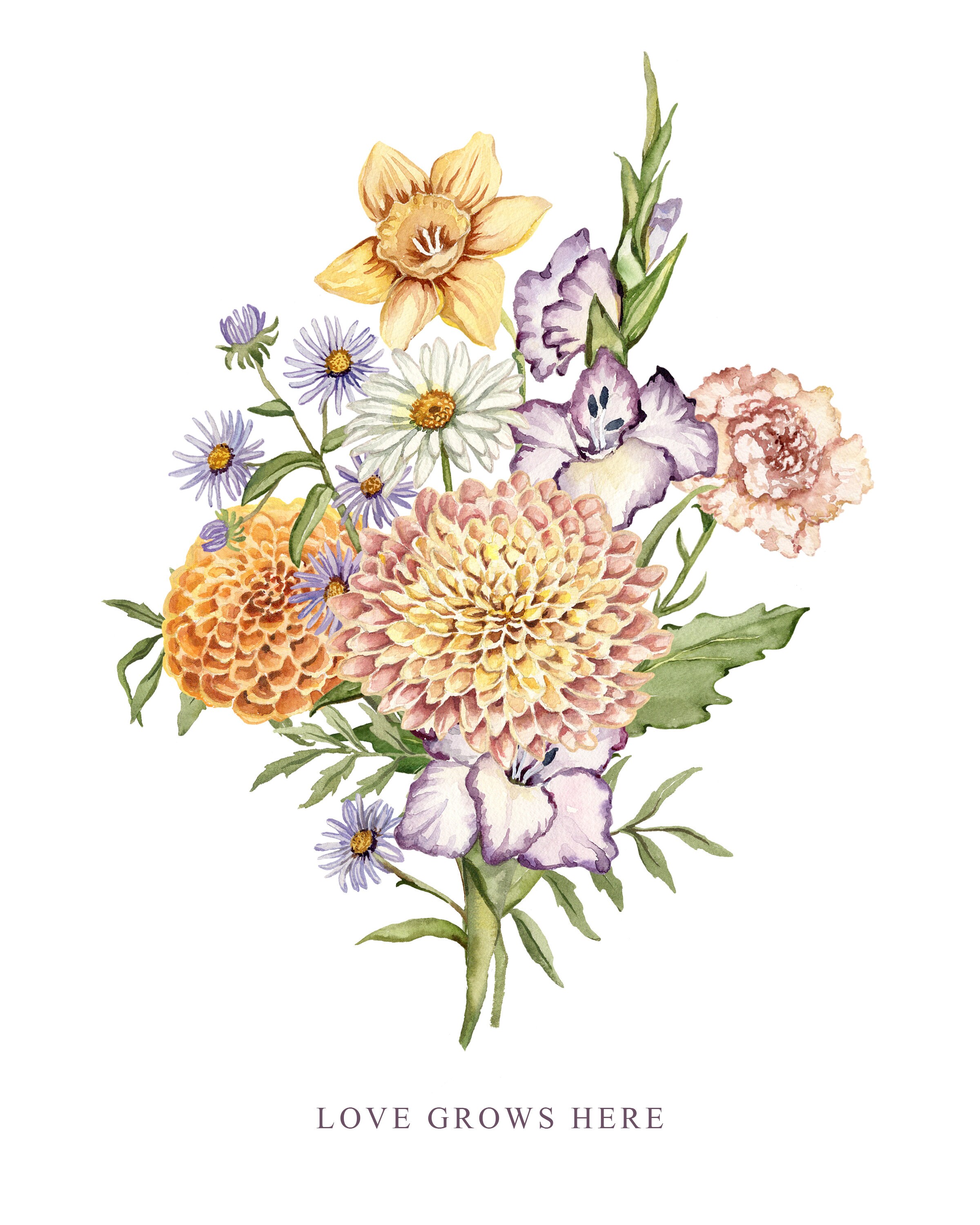 Birth Flower Family Bouquet Custom Digital Print Personalized - Etsy ...