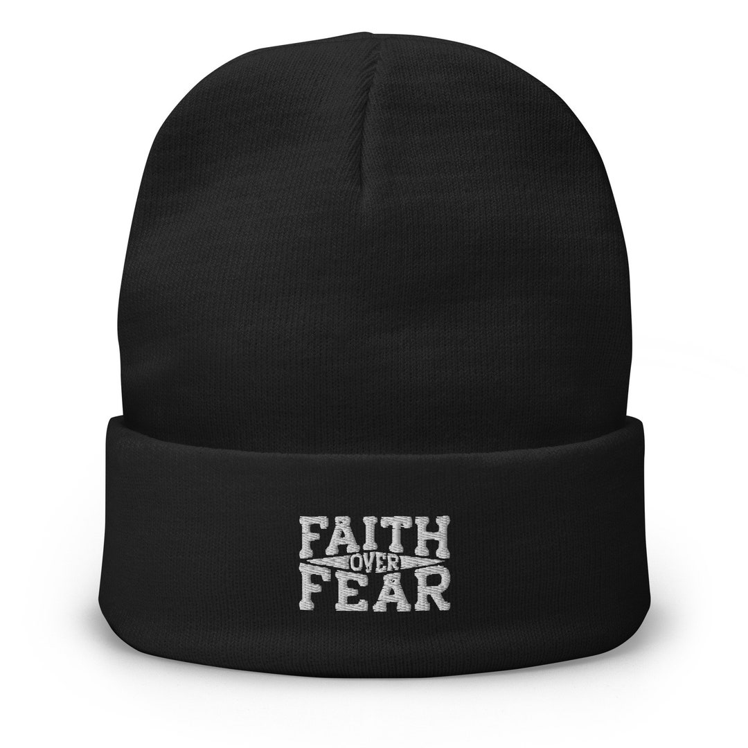 Faith Over Fear Embroidered Beanie Christian Knit Beanie Fall Winter ...