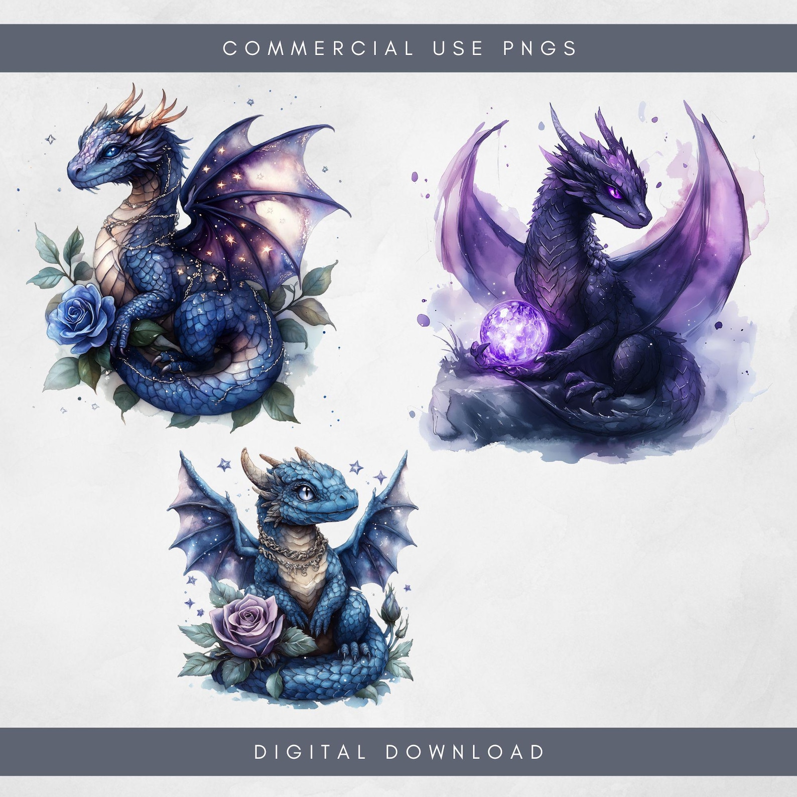 Dragon Clipart PNG Whimsical Mystical Baby Dragons Watercolor Art ...