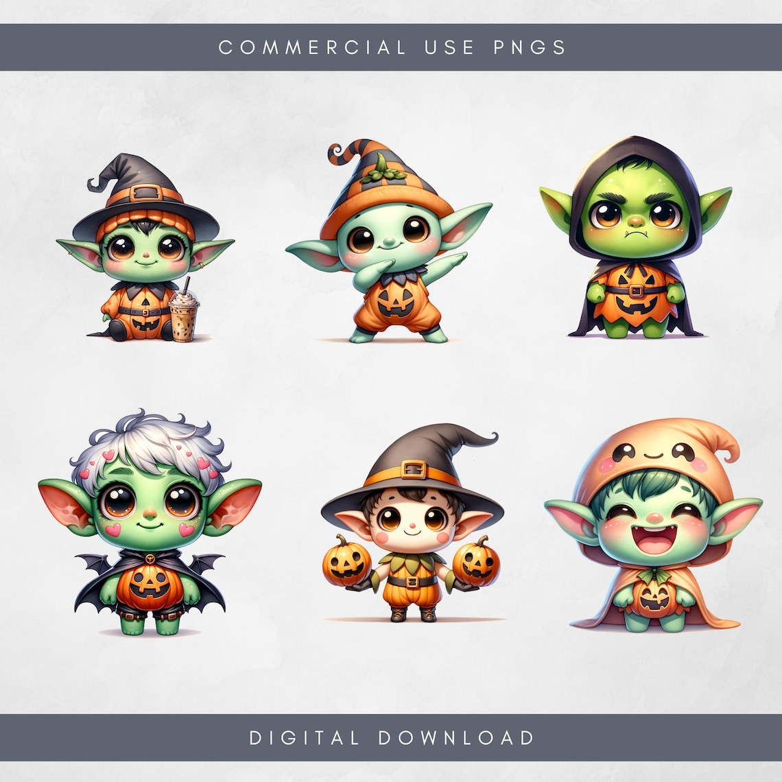 Cute Goblin PNG Kawaii Green Goblin Digital Design for Kids Halloween ...