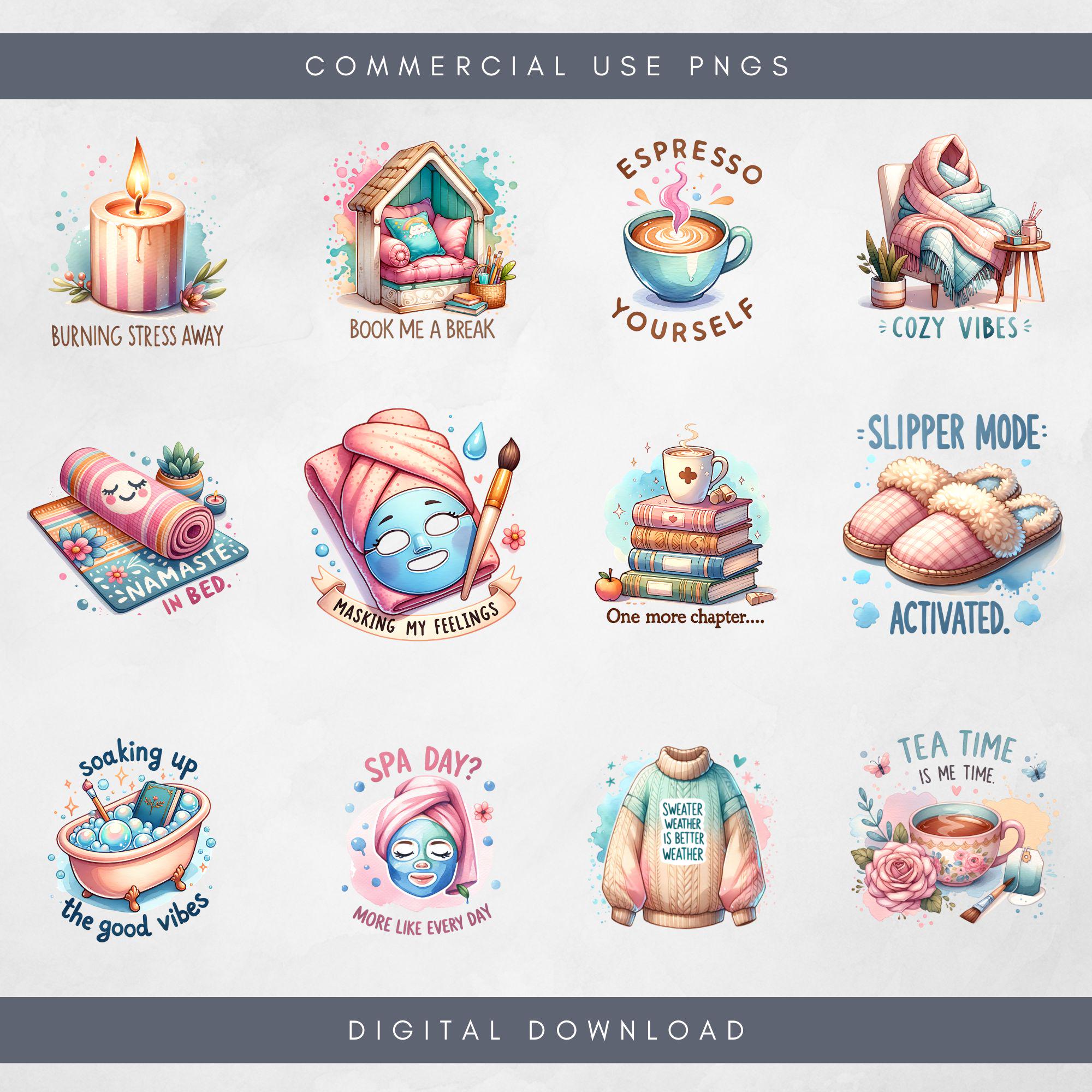 Watercolor Cozy Self Care Clipart Set, Spa Digital Stickers for ...