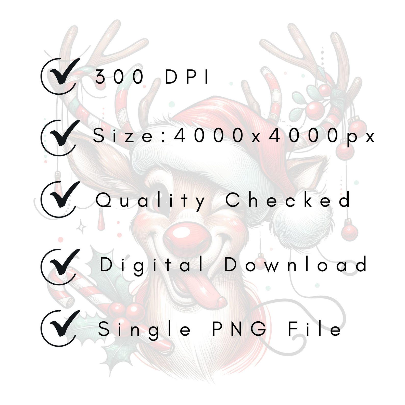 Watercolor Quirky Reindeer PNG Funny Winking Xmas Reindeer PNG Cartoon ...