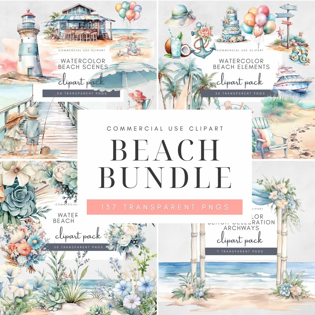 Summer Beach Day Clipart Set PNG File Boho Flower Beach Wedding ...
