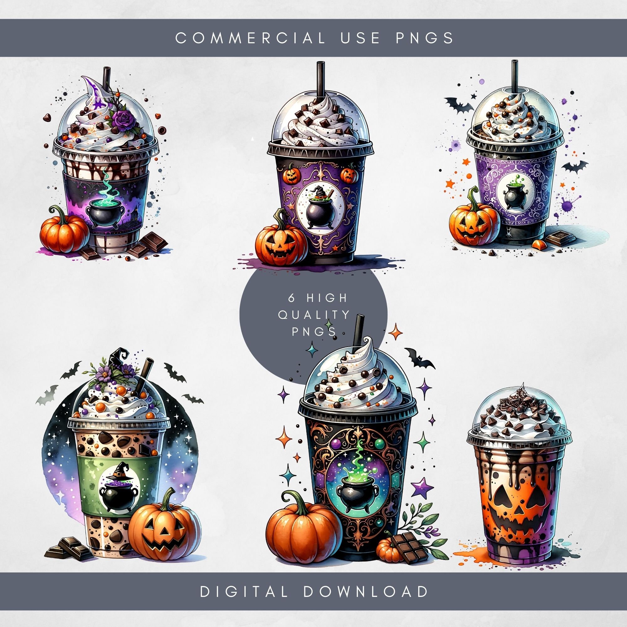 Halloween Coffee Clipart Set Scary Gothic Hot Coffee Drink Clipart ...