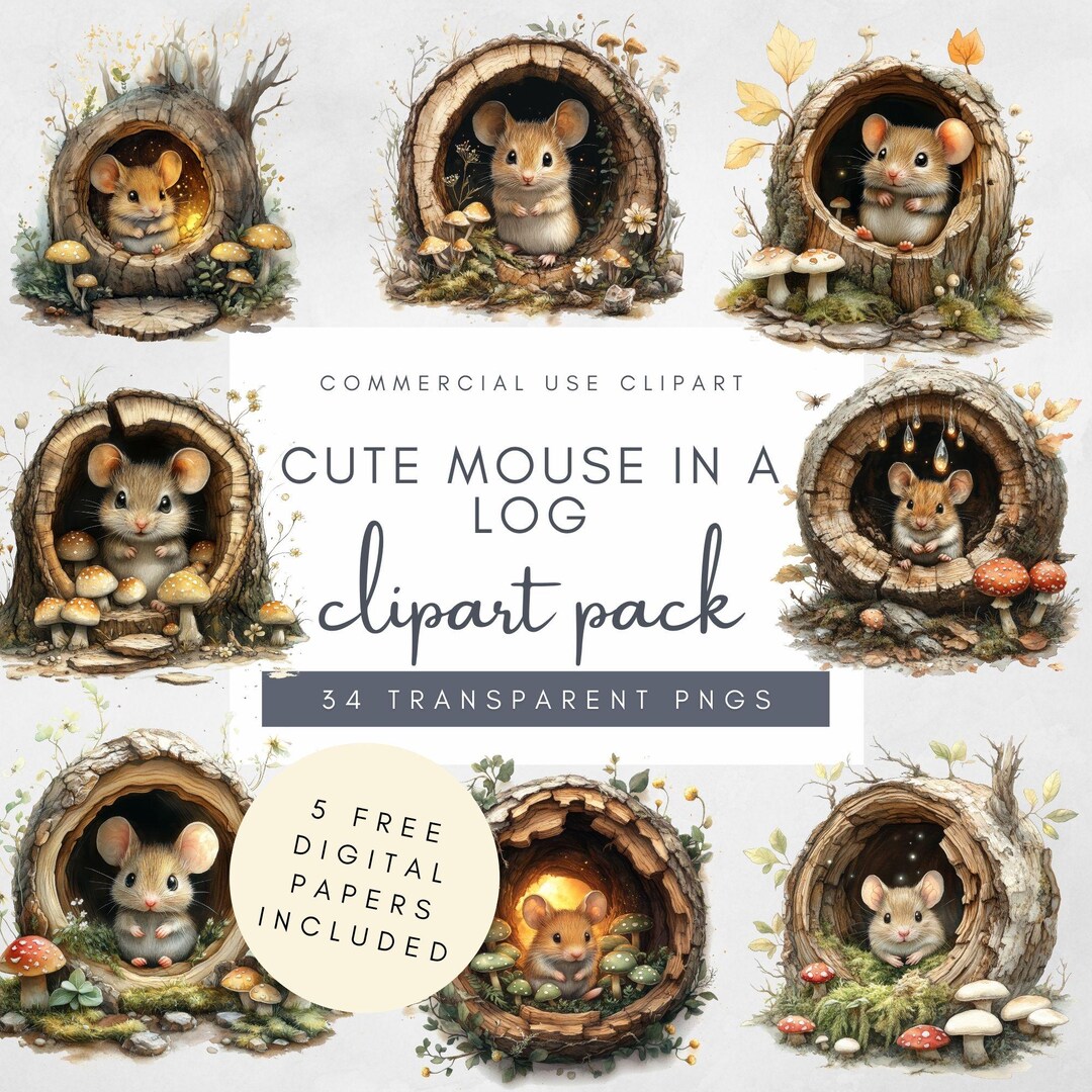 Mouse Hole Clipart Set, Nature Mice in Holes Watercolor Clipart ...
