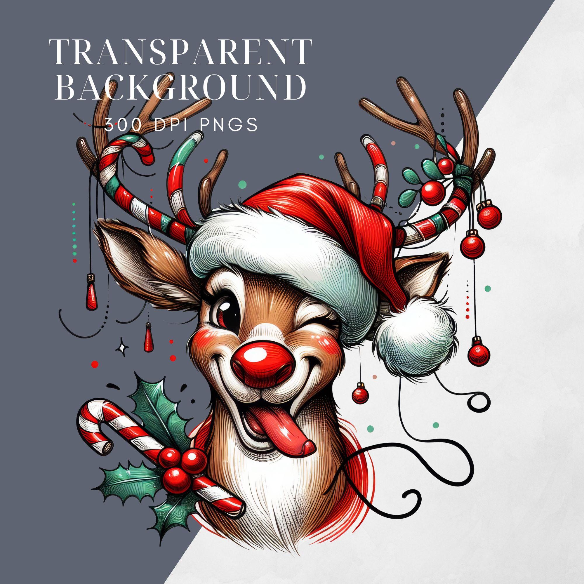 Watercolor Quirky Reindeer PNG Funny Winking Xmas Reindeer PNG Cartoon ...