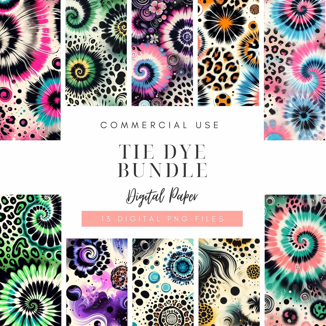 Tie Dye Digital Paper PNG Bundle Pack Pink Leopard Groovy Digital ...