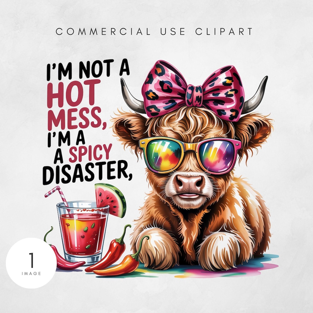Hot Mess Cow PNG, Funny Highland Cow Design, Cute Cow Clipart, Digital ...