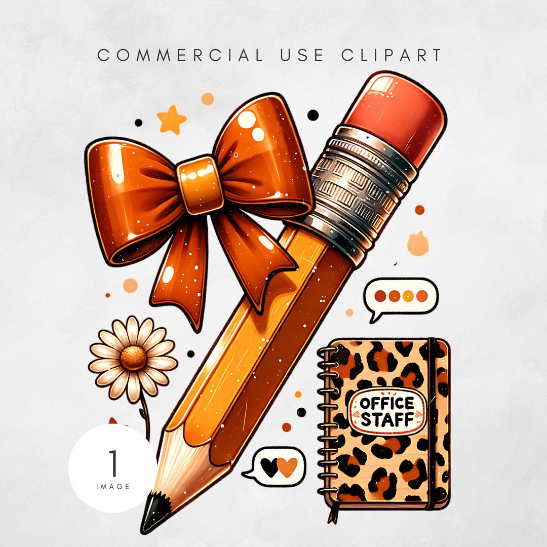 Office Staff Pencil Bow Png, Preppy Front Office Sublimation Design ...