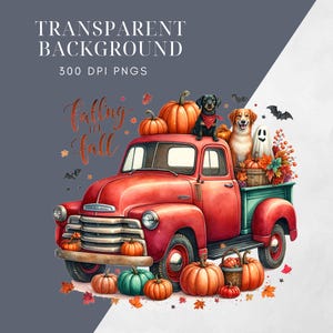 Little Red Truck Fall Png, Halloween Truck Dog PNG for Sublimation ...