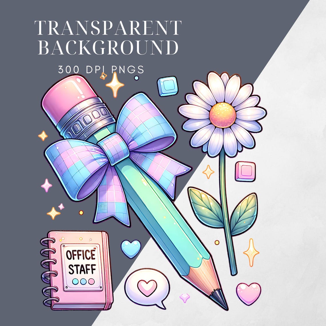 Office Staff Pencil Bow Png Bright Pastel Preppy Front Office ...