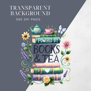 Books and Tea PNG, Cozy Clipart for Book Lovers, Vintage Tea Time Art ...