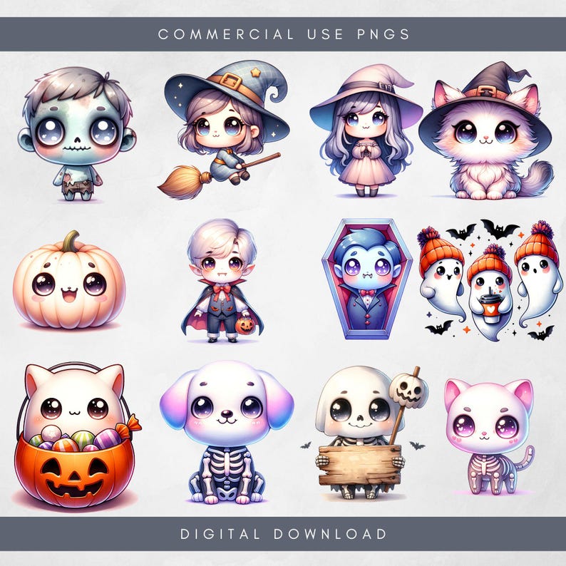 Cute Halloween PNG Kawaii Frankenstein Digital Design for Kids ...