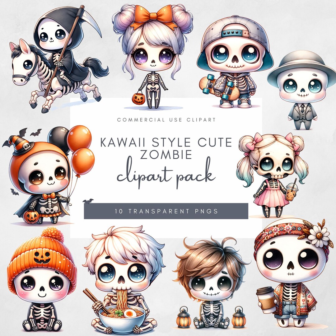Kawaii Skeleton Halloween PNG Cute Orange and Black Party Clip Art ...
