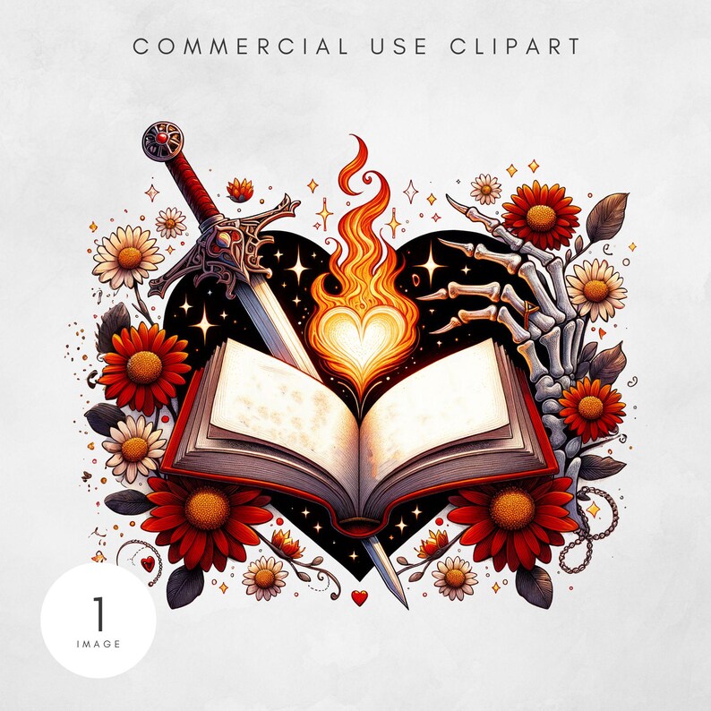 Open Book PNG Magical Clipart Fantasy Flames Digital Download for ...