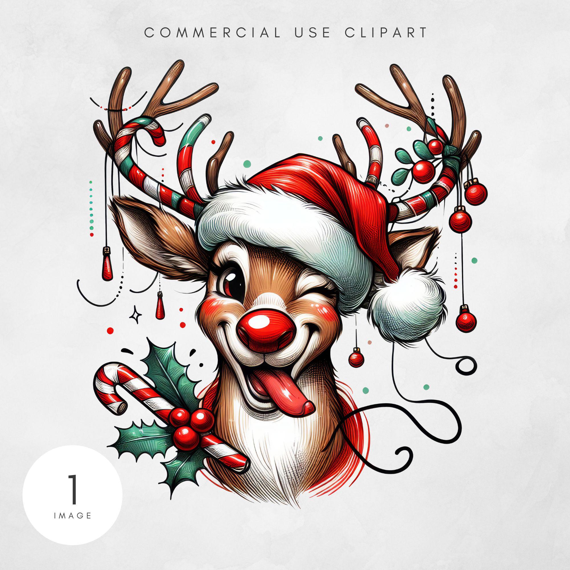 Watercolor Quirky Reindeer PNG Funny Winking Xmas Reindeer PNG Cartoon ...