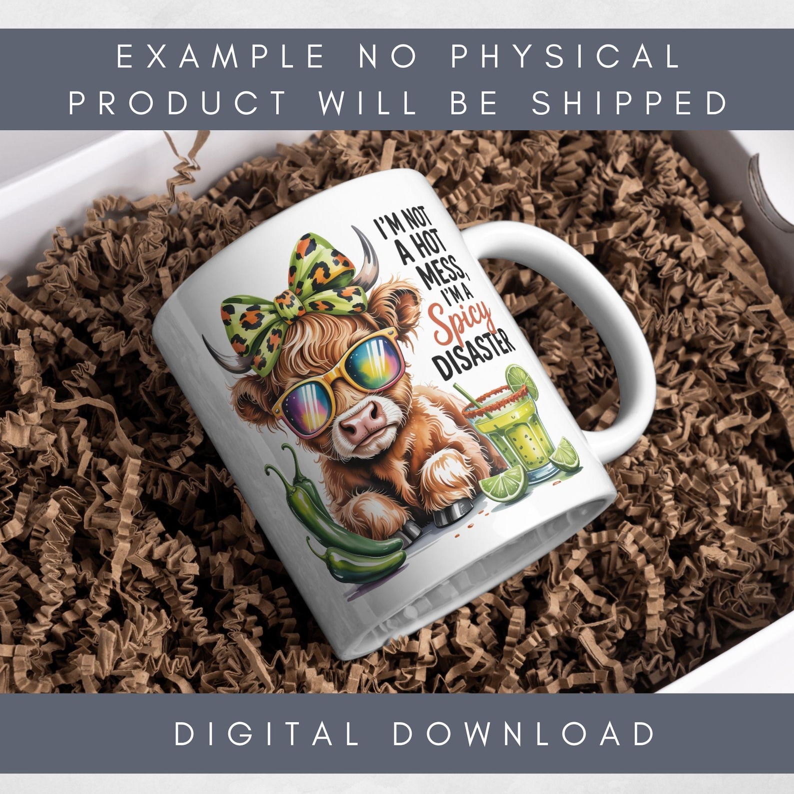 Hot Mess Cow PNG, Funny Highland Cow Design, Cute Cow Clipart, Digital ...