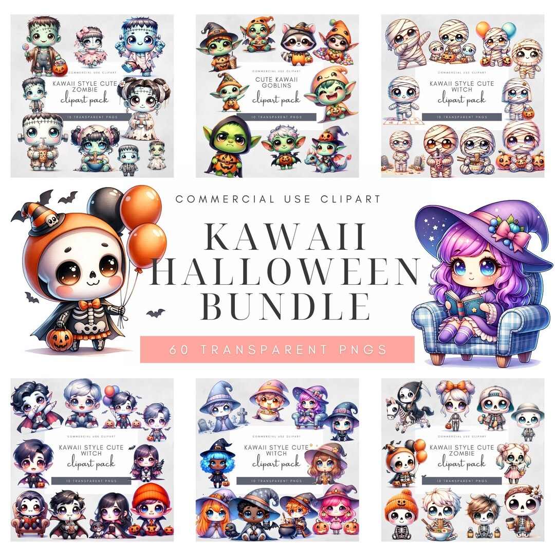 Cute Halloween PNG Kawaii Frankenstein Digital Design for Kids ...