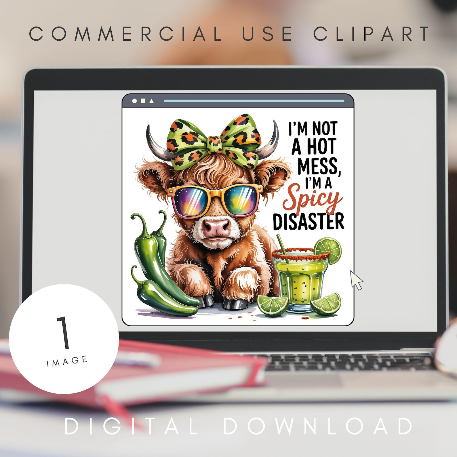Hot Mess Cow PNG, Funny Highland Cow Design, Cute Cow Clipart, Digital ...