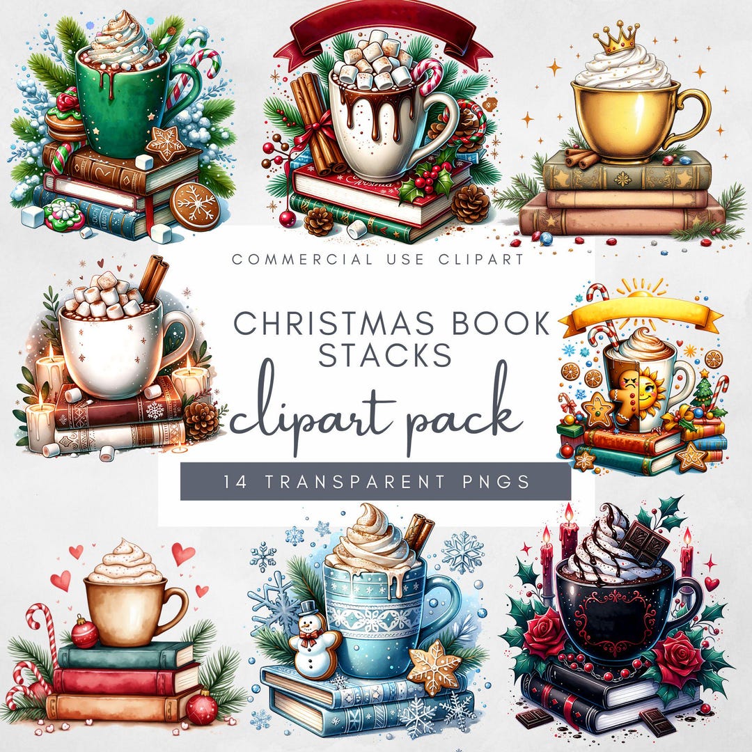 Christmas Stacked Book Png Stack of Books Clipart Pack Festive Clipart ...