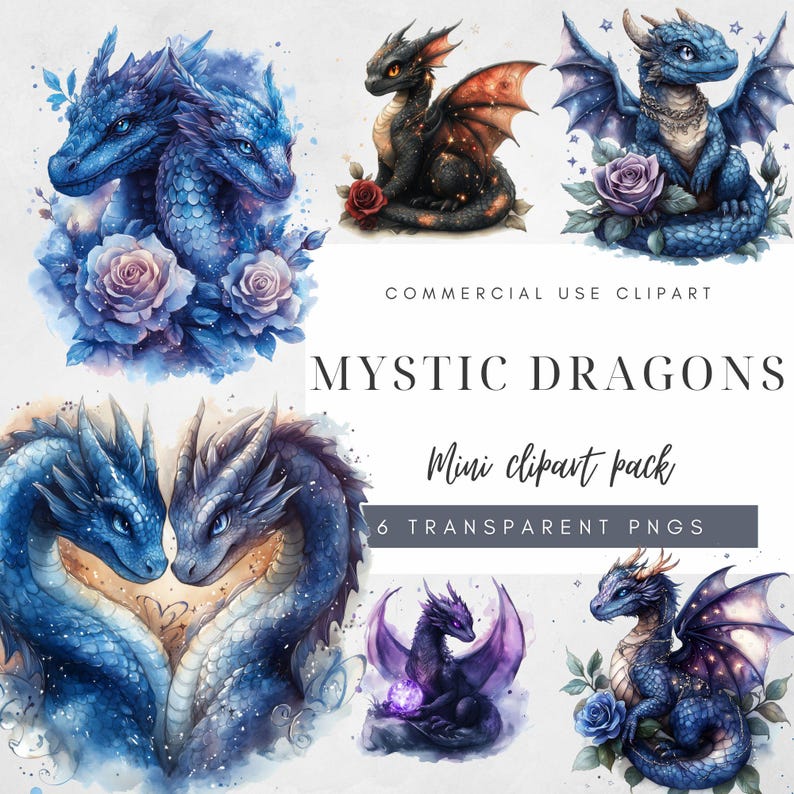Dragon Clipart PNG Whimsical Mystical Baby Dragons Watercolor Art ...