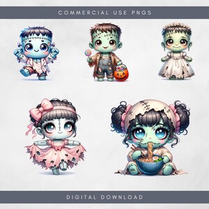 Cute Frankenstein PNG Kawaii Zombie Digital Design for Kids Halloween ...
