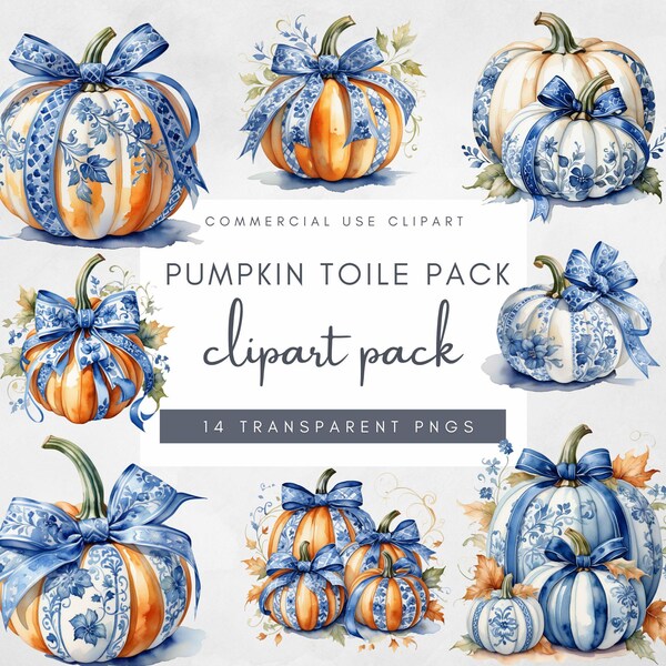 Blue and White Pumpkin Clipart - Etsy