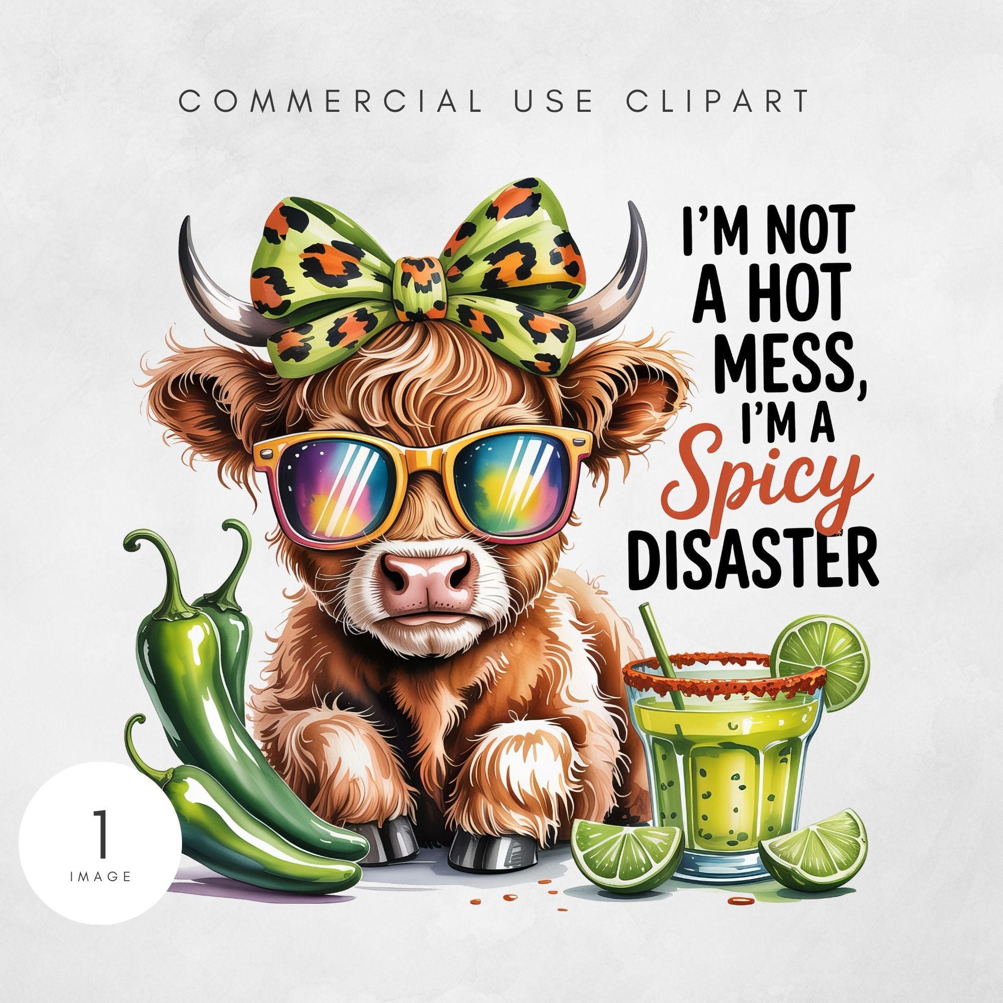 Hot Mess Cow PNG, Funny Highland Cow Design, Cute Cow Clipart, Digital ...