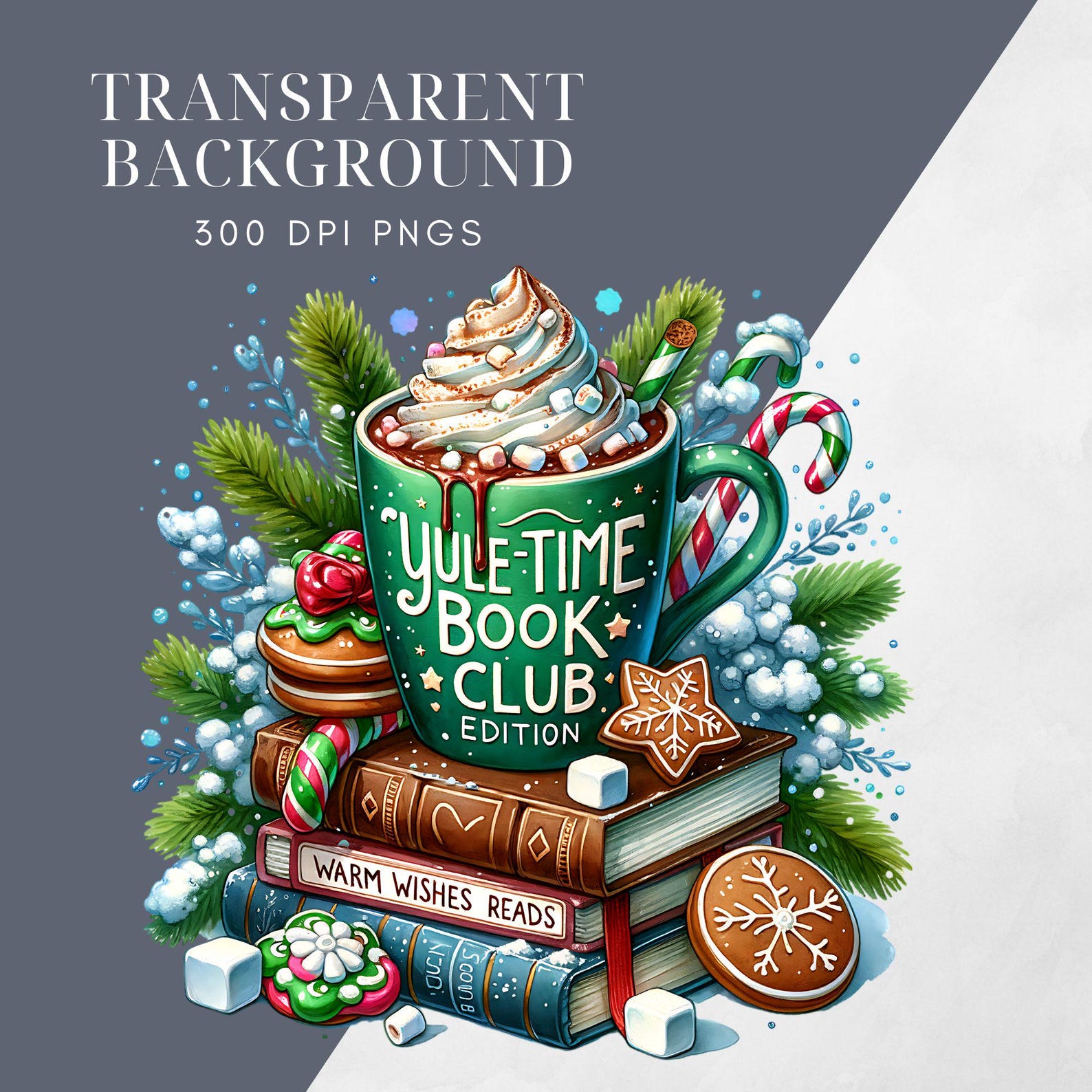 Yule Time Png, Christmas Books Png, Book Lovers Png, Christmas Teacher ...