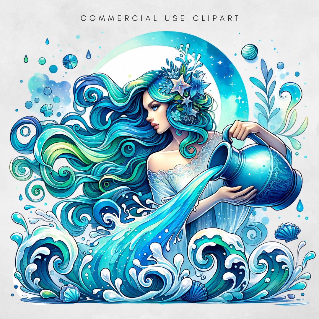 Aquarius Zodiac PNG Astrology Clipart File Water Sublimation Design ...