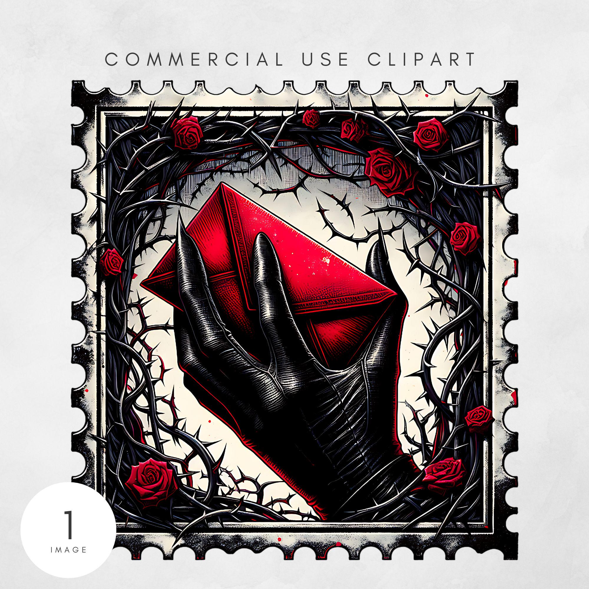 Vampire Gothic Postage Stamp PNG Dark Romance Red Envelope Clipart Hand ...