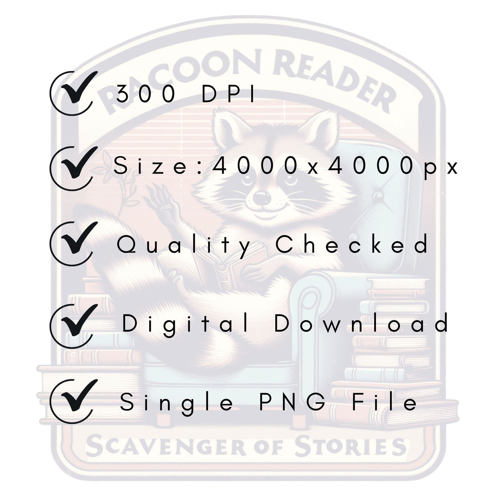 Reader Raccoon PNG, Book Lovers Clipart, Snarky Raccoon Sublimation ...