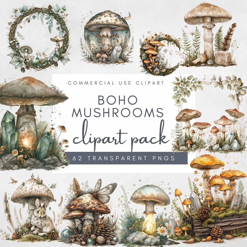 Watercolor Mushrooms Clipart Forest Nature Toadstool Clip Art Set ...