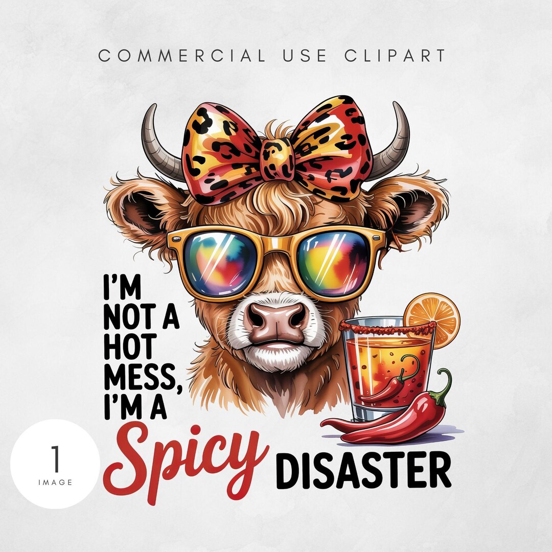 Hot Mess Cow PNG, Funny Highland Cow Design, Cute Cow Clipart, Digital ...