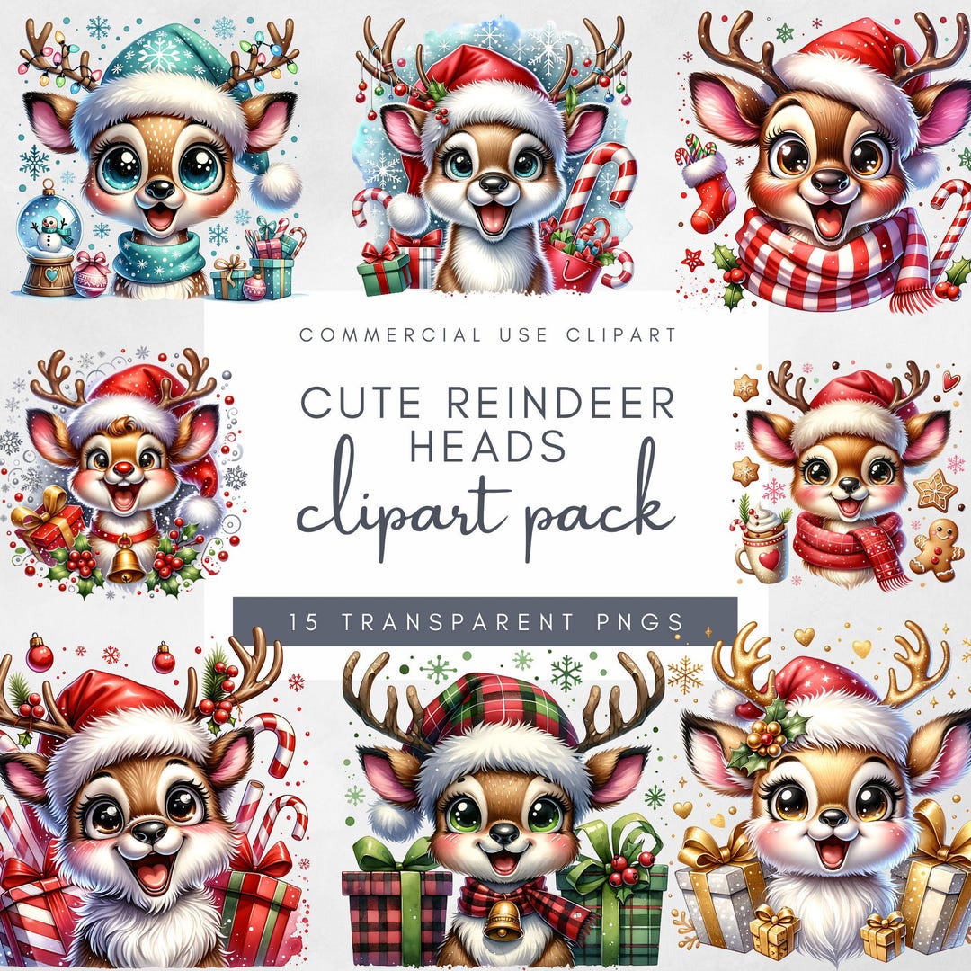 Watercolor Quirky Reindeer Clipart, Funny Reindeer PNG, Christmas ...