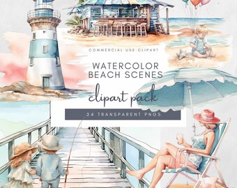 Summer Beach Watercolor Clipart Bundle Vacation Clip Art Boho Tropical ...