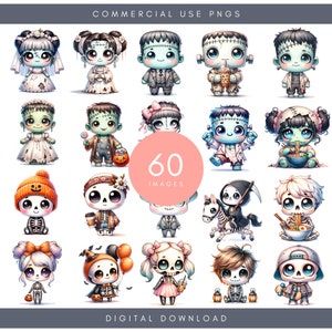 Cute Halloween PNG Kawaii Frankenstein Digital Design for Kids ...