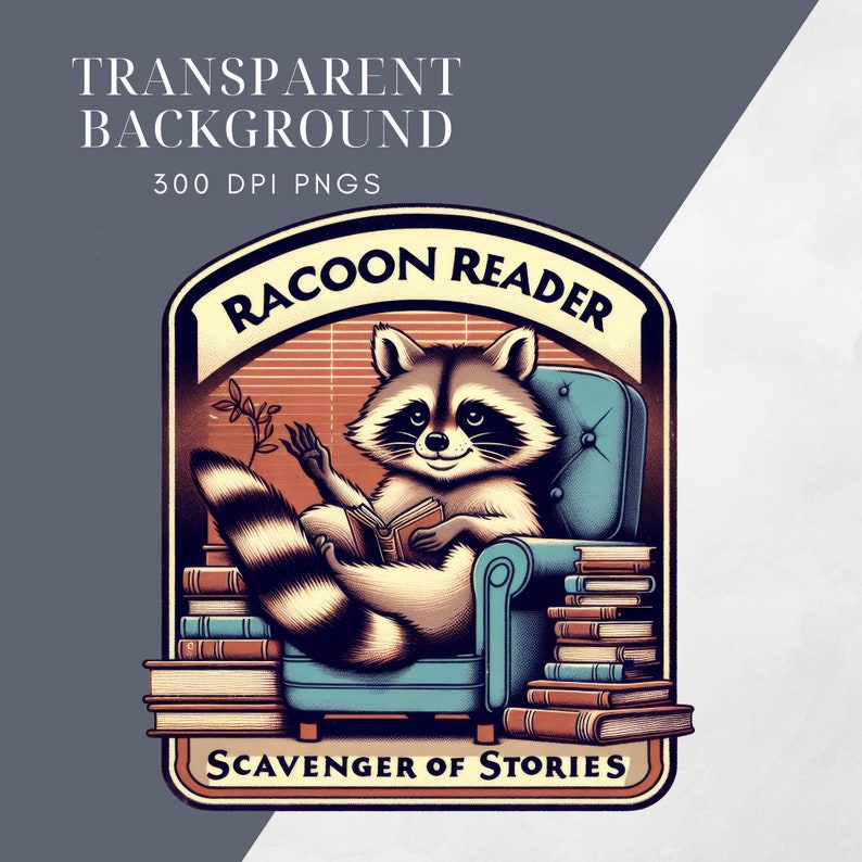 Reader Raccoon PNG, Book Lovers Clipart, Snarky Raccoon Sublimation ...