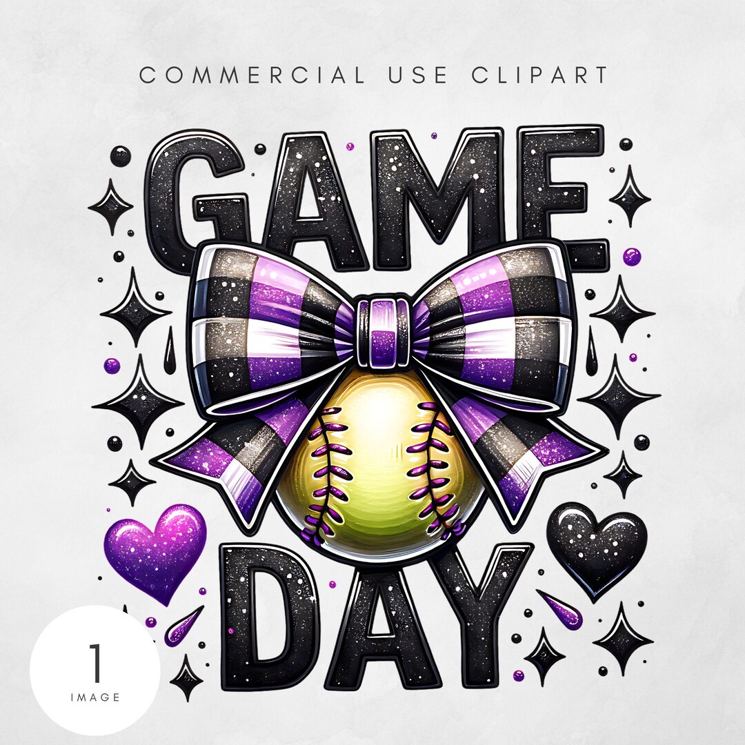 Softball Game Day PNG Purple Coquette Softball Glitter Png Softball ...